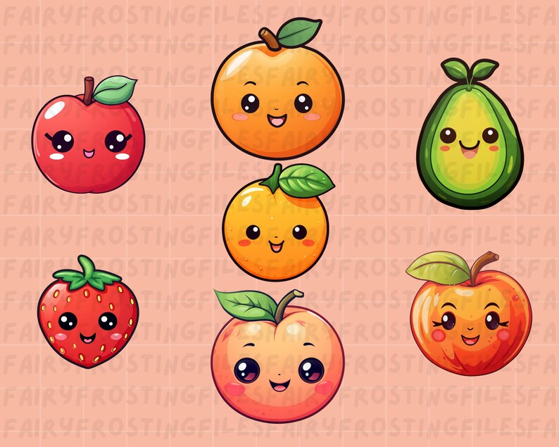 Cute Kawaii Fruits Clipart | 20 Kawaii Sticker Bundle | PNG Kawaii ...