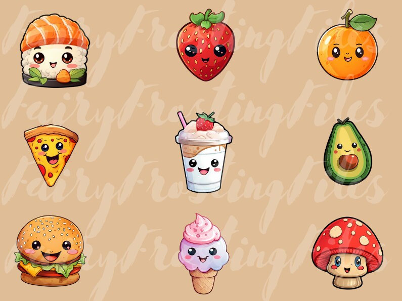Cartoon Food Clipart 30 Different Graphics Digital Cartoon PNG Bundle ...