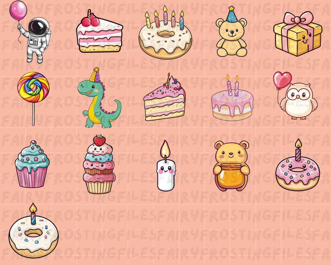 Kawaii Birthday Clipart Bundle: 50 PNG Graphics (digital Download) - Etsy