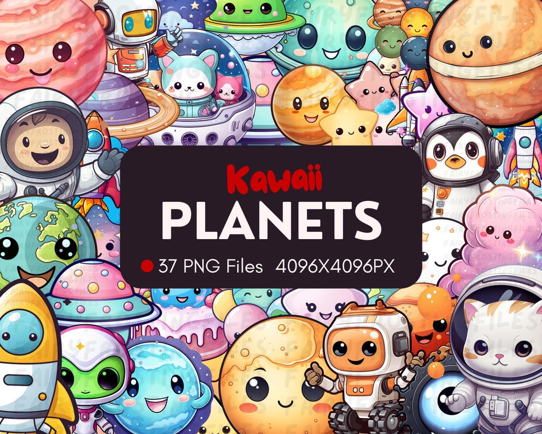 37 Kawaii Clipart Planets | 37 Different Graphics | Digital Kawaii PNG Bundle | Cute Kawaii ...
