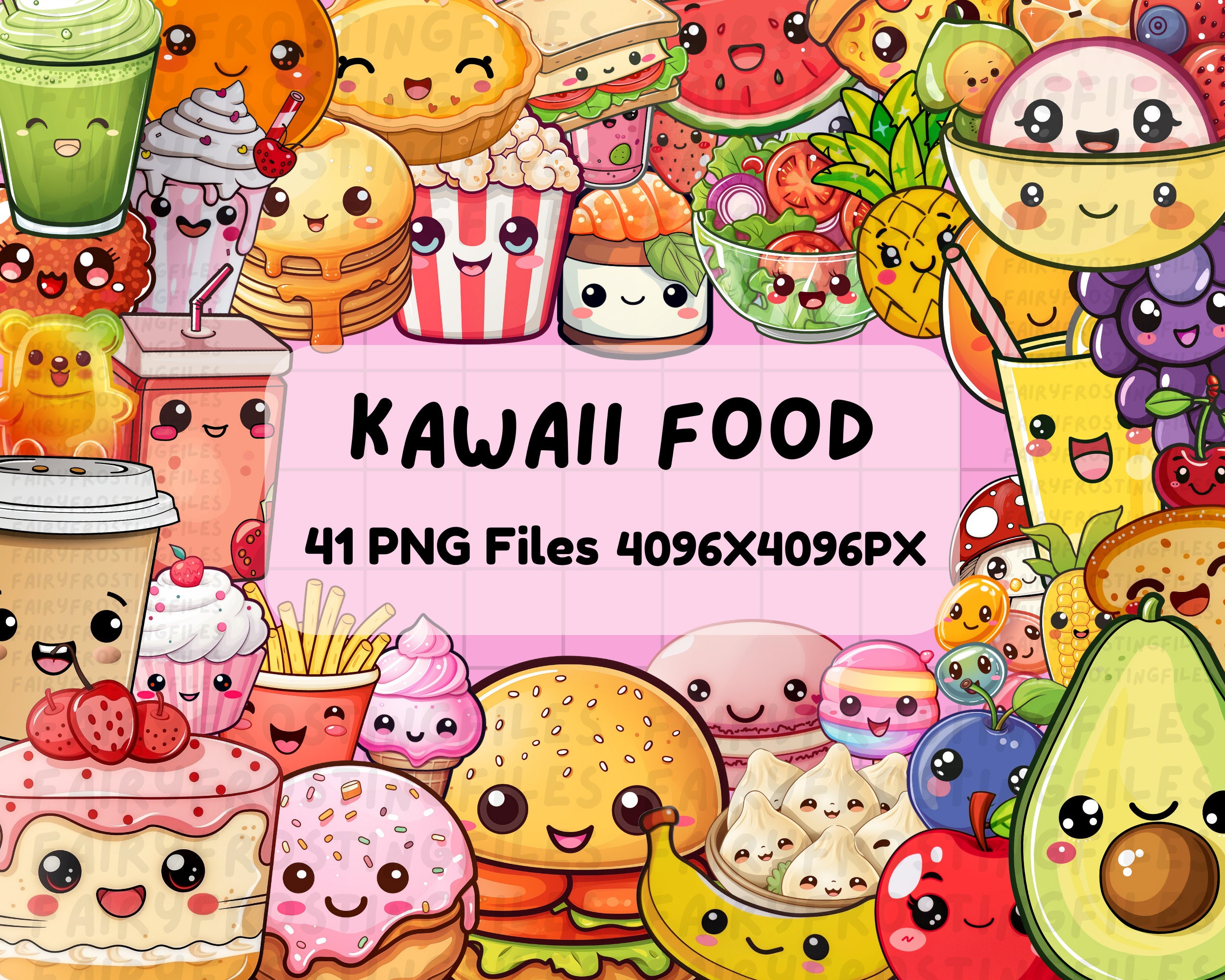 Kawaii Clipart Food 41 Different Graphics Digital Kawaii PNG Bundle ...