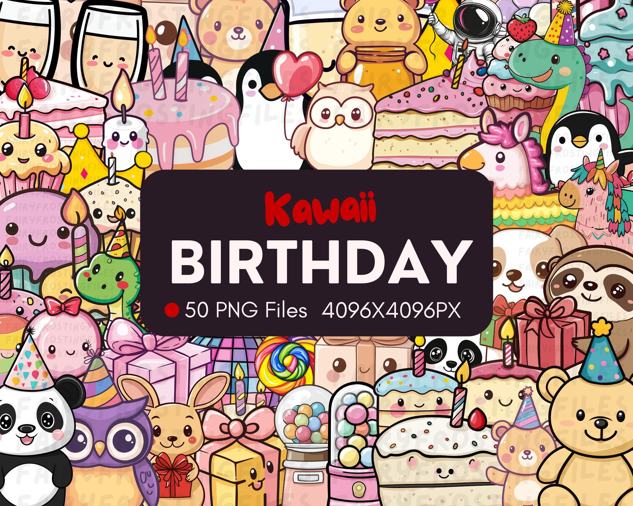 Kawaii Birthday Clipart Bundle: 50 PNG Graphics (digital Download) - Etsy