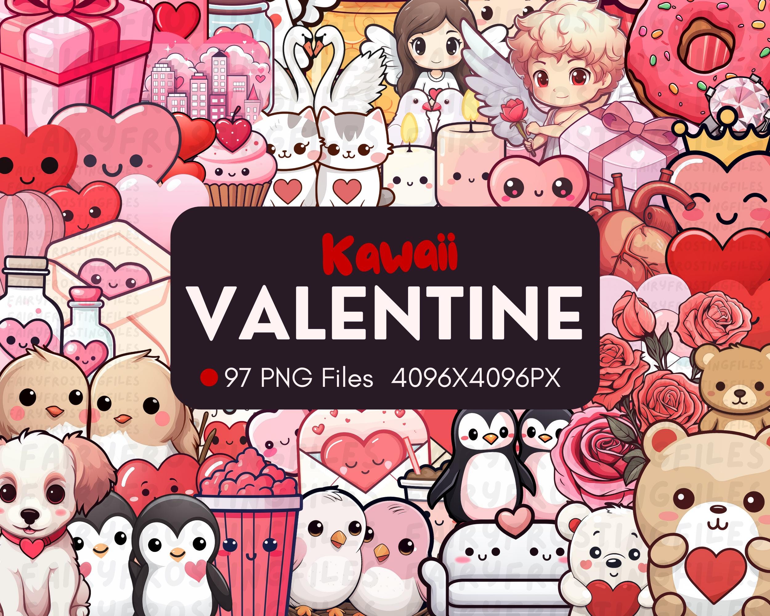 97 Kawaii Valentine | 97 Different Graphics | Digital PNG Bundle | Cute ...