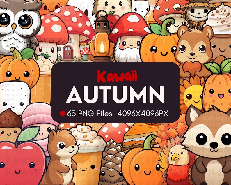 63 Kawaii Autumn | 63 Different Graphics | Digital Kawaii PNG Bundle ...