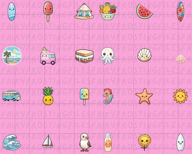 72 Kawaii Summer 72 Different Graphics Digital Kawaii PNG Bundle Cute ...