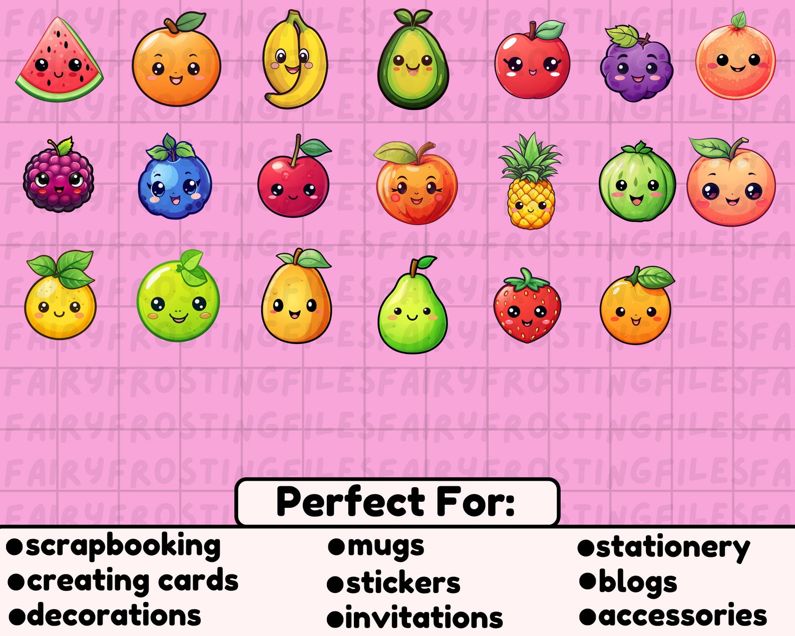 Cute Kawaii Fruits Clipart 20 Kawaii Sticker Bundle PNG Kawaii Fruits ...