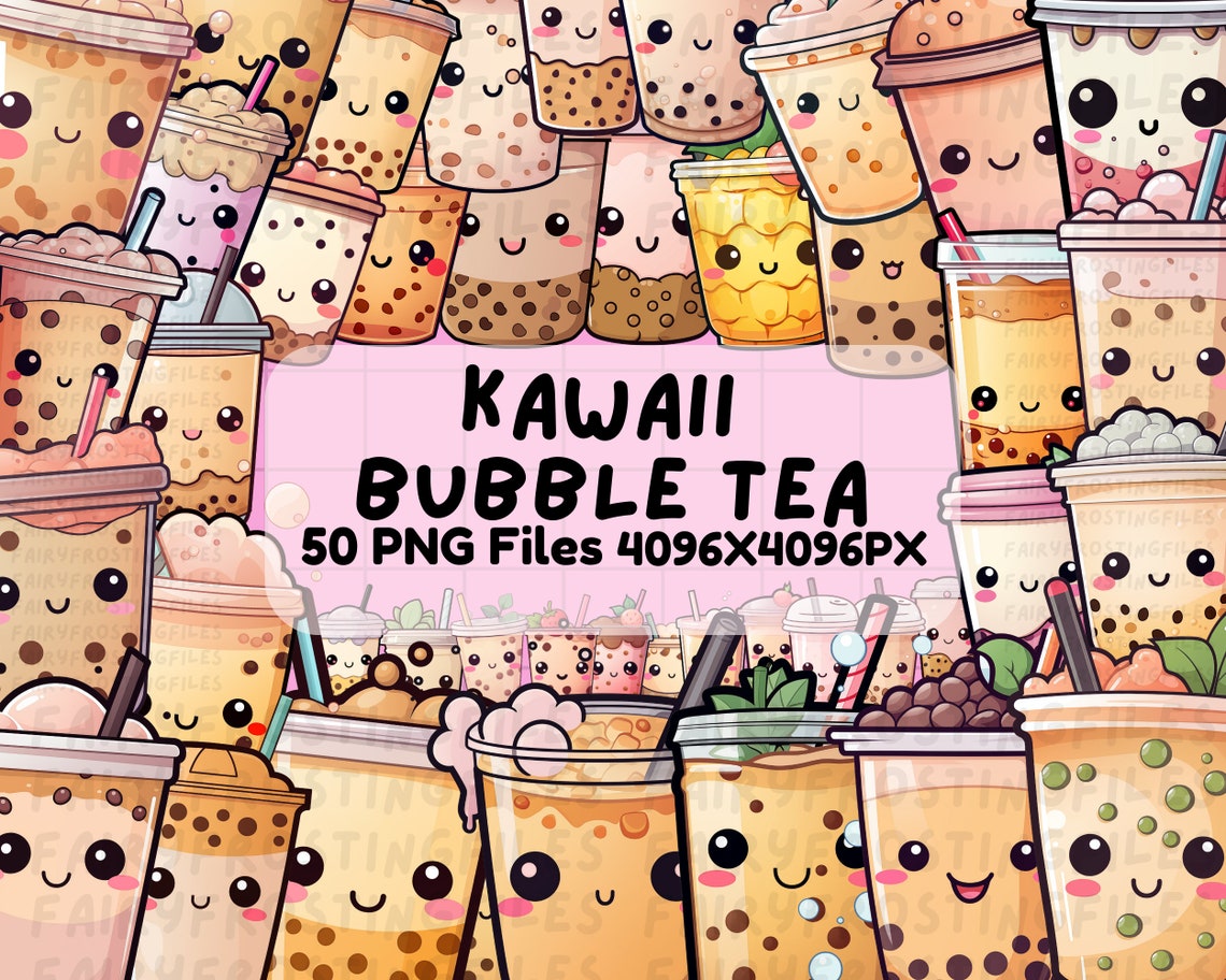 50 Kawaii Bubble Tea Digital Kawaii PNG Bundle 50 Different Graphics ...