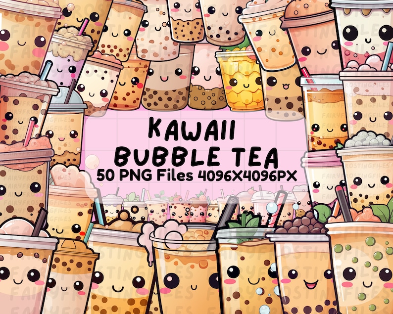 50 Kawaii Bubble Tea Digital Kawaii PNG Bundle 50 Different Graphics ...