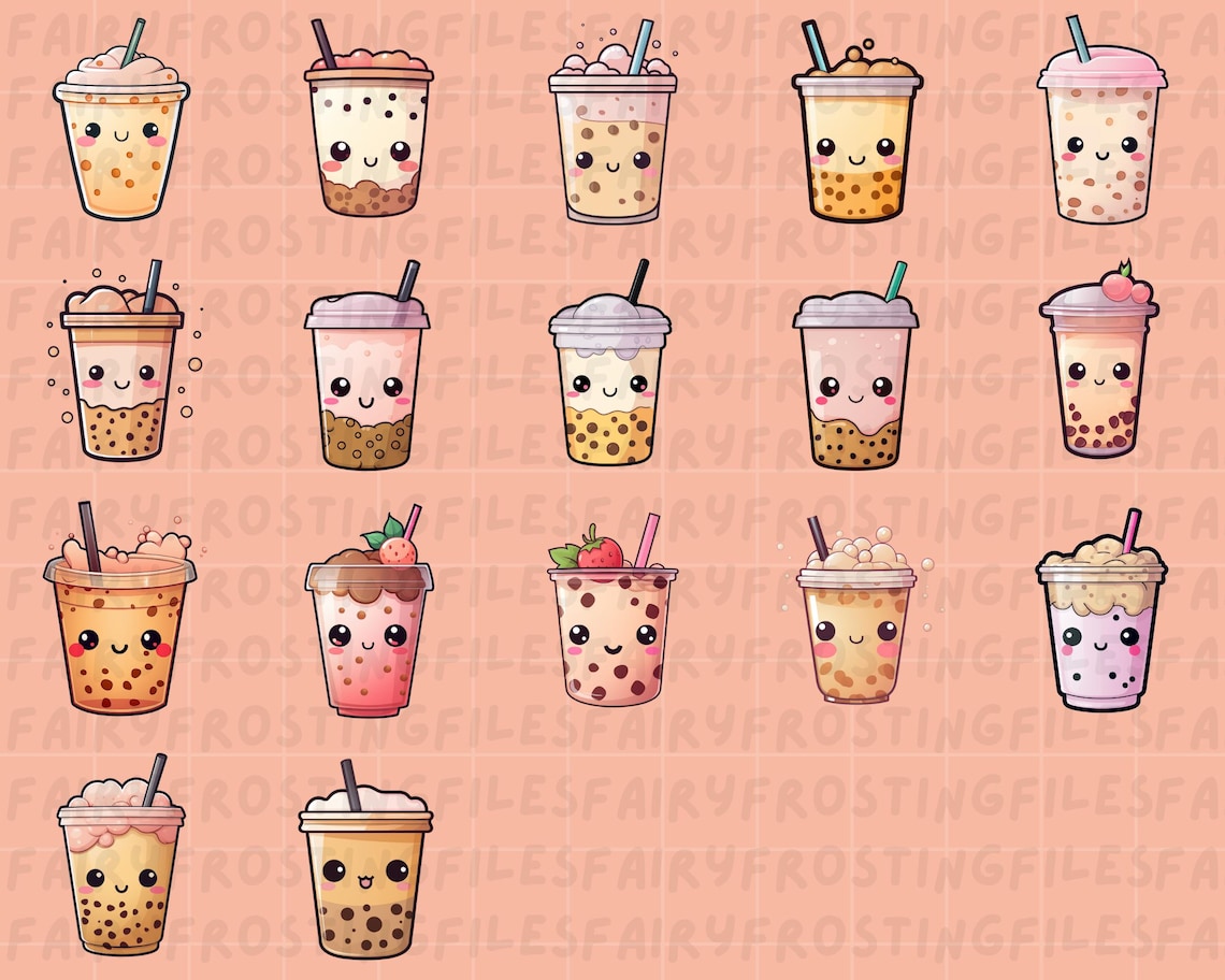 Kawaii Bubble Tea PNG Clipart | 50 Graphics (digital Download) - Etsy