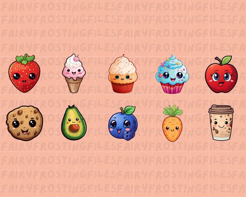 Cartoon Food Clipart | 30 Different Graphics | Digital Cartoon PNG ...