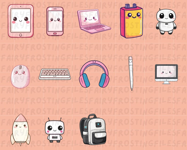 39 Kawaii Technology Clipart | Cute Tech Graphics | Digital Download ...