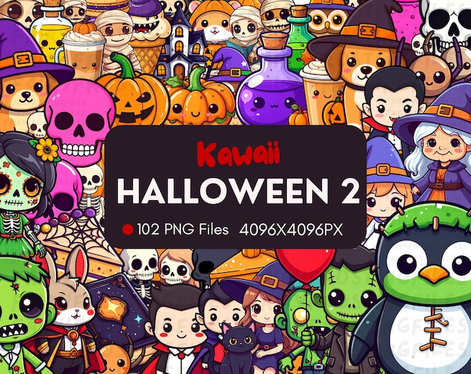 Kawaii Halloween Clipart | 100 Cute Halloween Graphics | Scary Monster ...