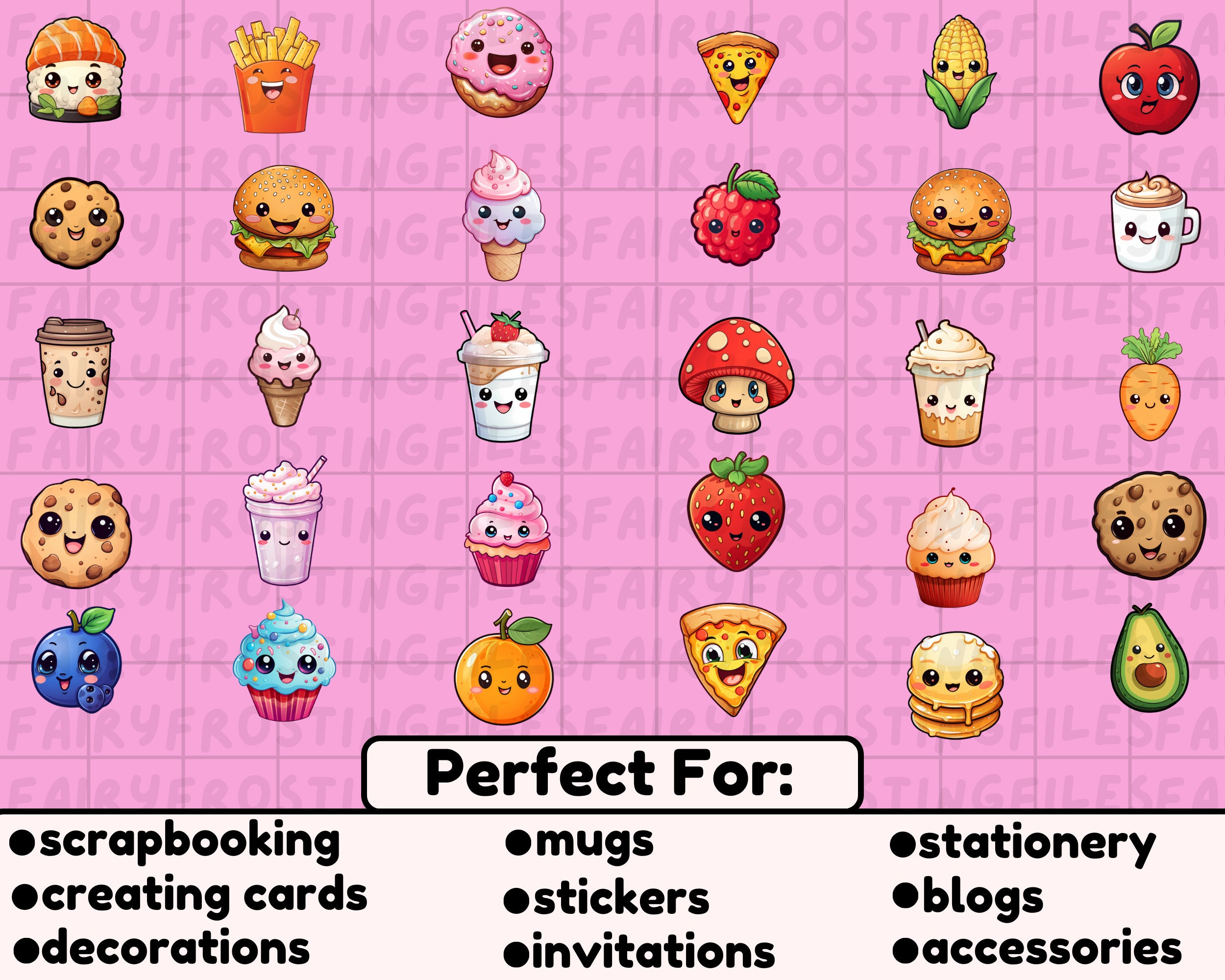 Cartoon Food Clipart 30 Different Graphics Digital Cartoon PNG Bundle ...