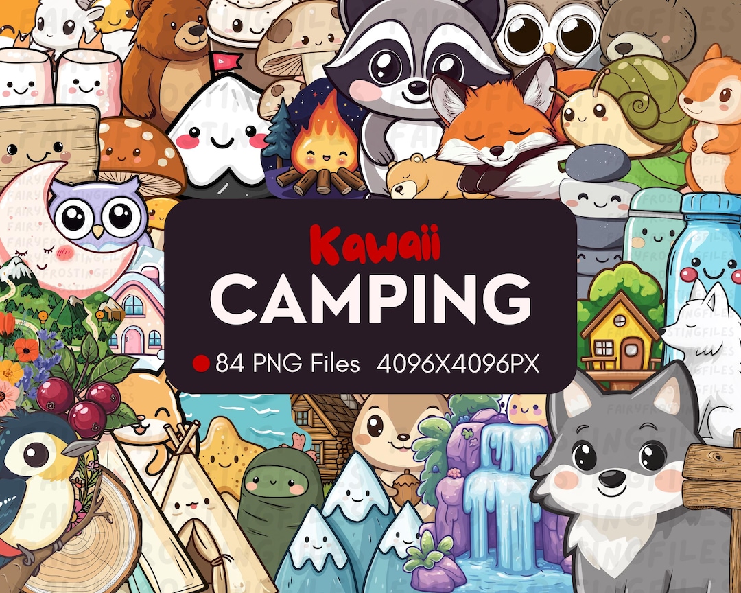 Kawaii Camping | 84 Different Graphics | Digital PNG Adventure | Cute ...