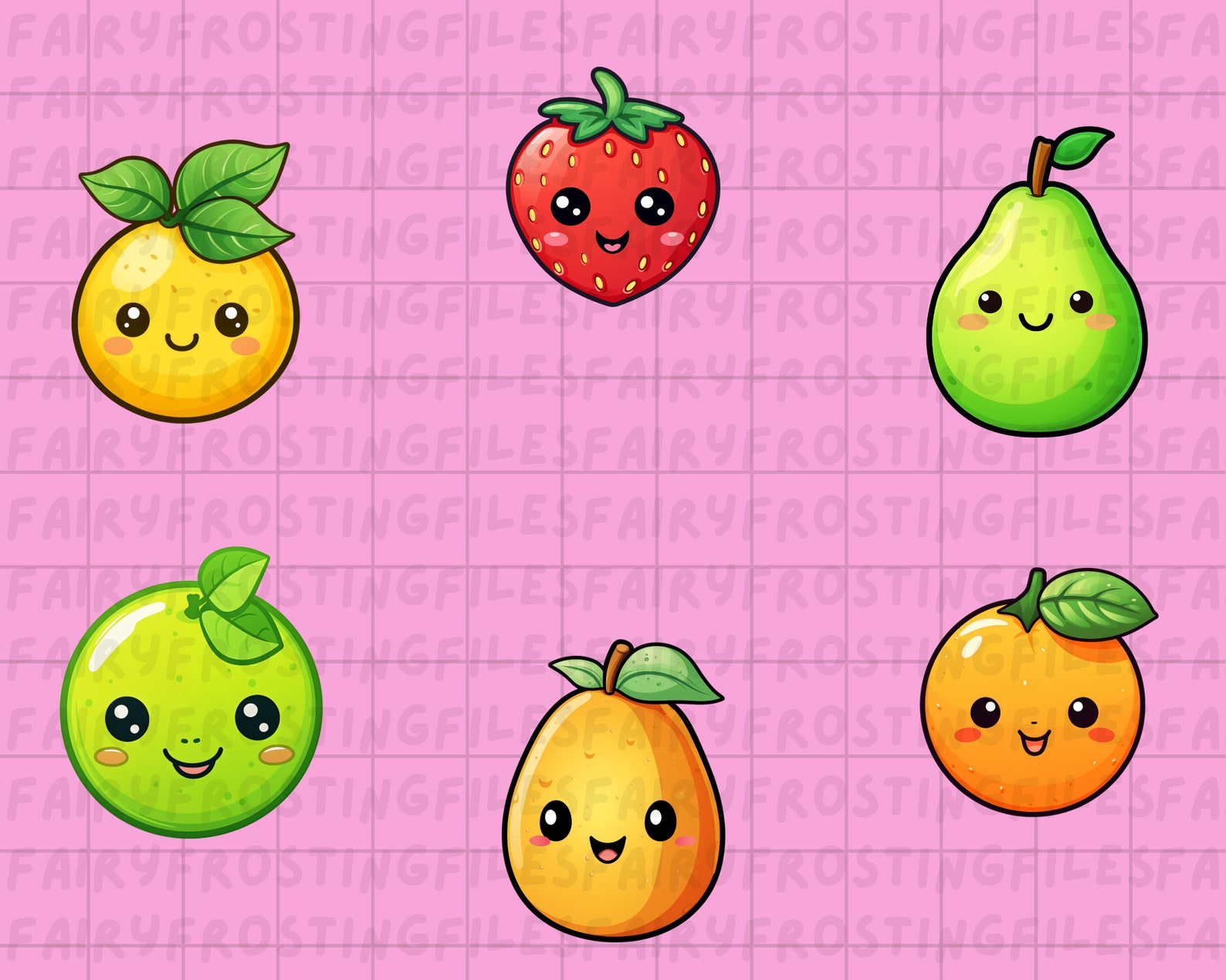 Cute Kawaii Fruits Clipart 20 Kawaii Sticker Bundle PNG Kawaii Fruits ...