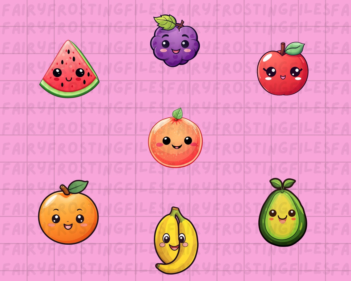 Cute Kawaii Fruits Clipart 20 Kawaii Sticker Bundle PNG Kawaii Fruits ...