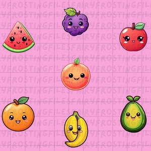 Cute Kawaii Fruits Clipart 20 Kawaii Sticker Bundle PNG Kawaii Fruits ...