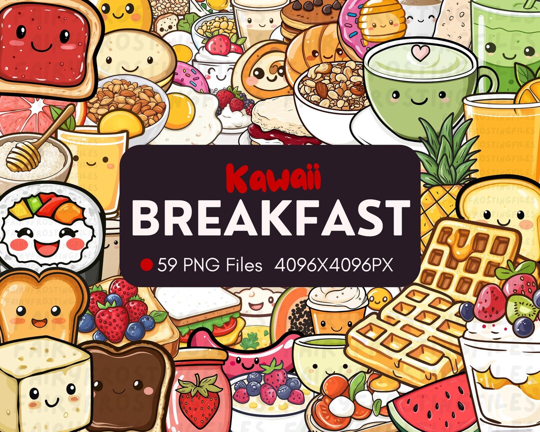 Kawaii Breakfast Clipart: 59 PNG Graphics (commercial Use) - Etsy