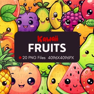 Kawaii Fruits Clipart | 20 PNG Sticker Bundle (instant Download) - Etsy