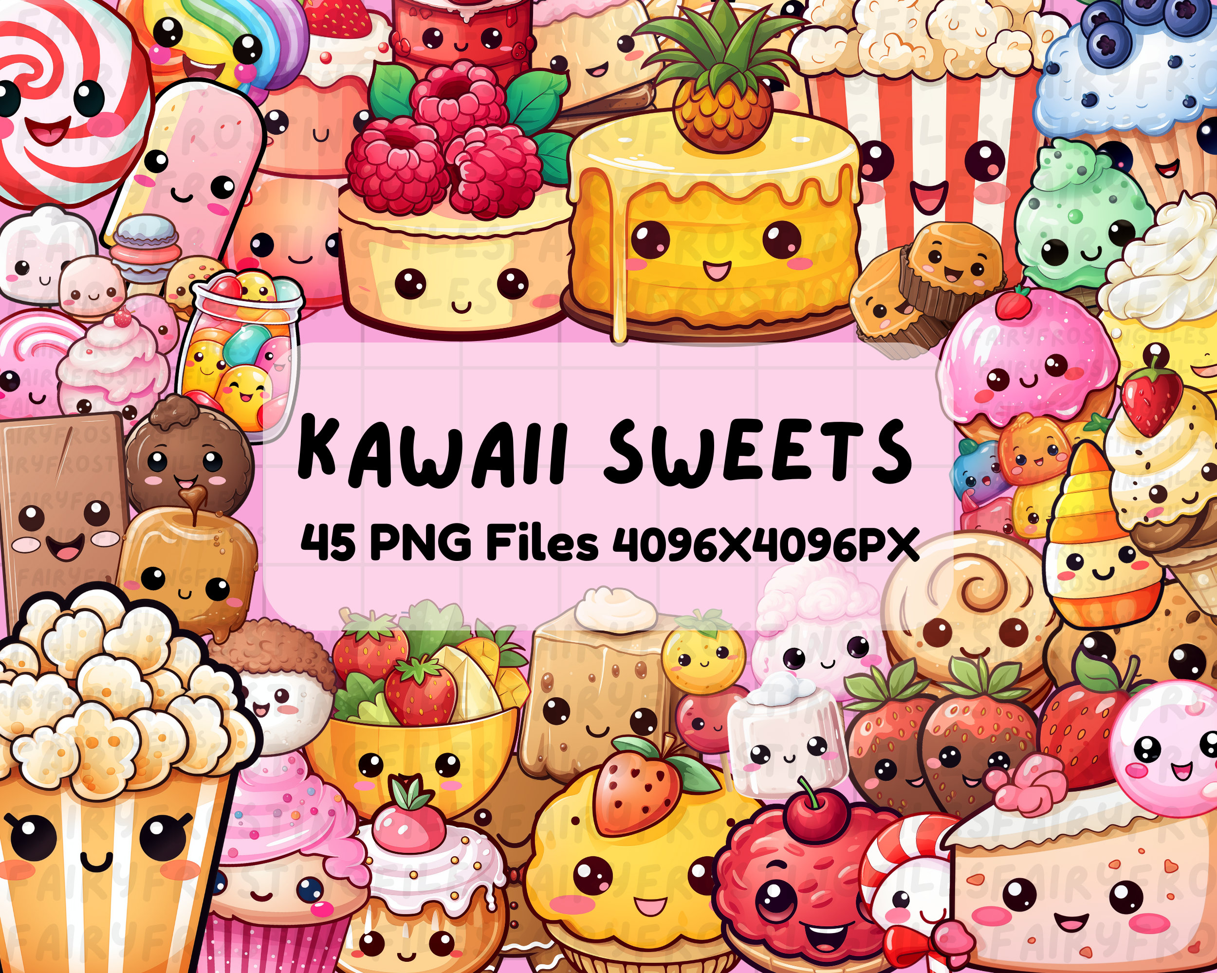 45 Kawaii Clipart Sweets 45 Different Graphics Digital Kawaii PNG ...