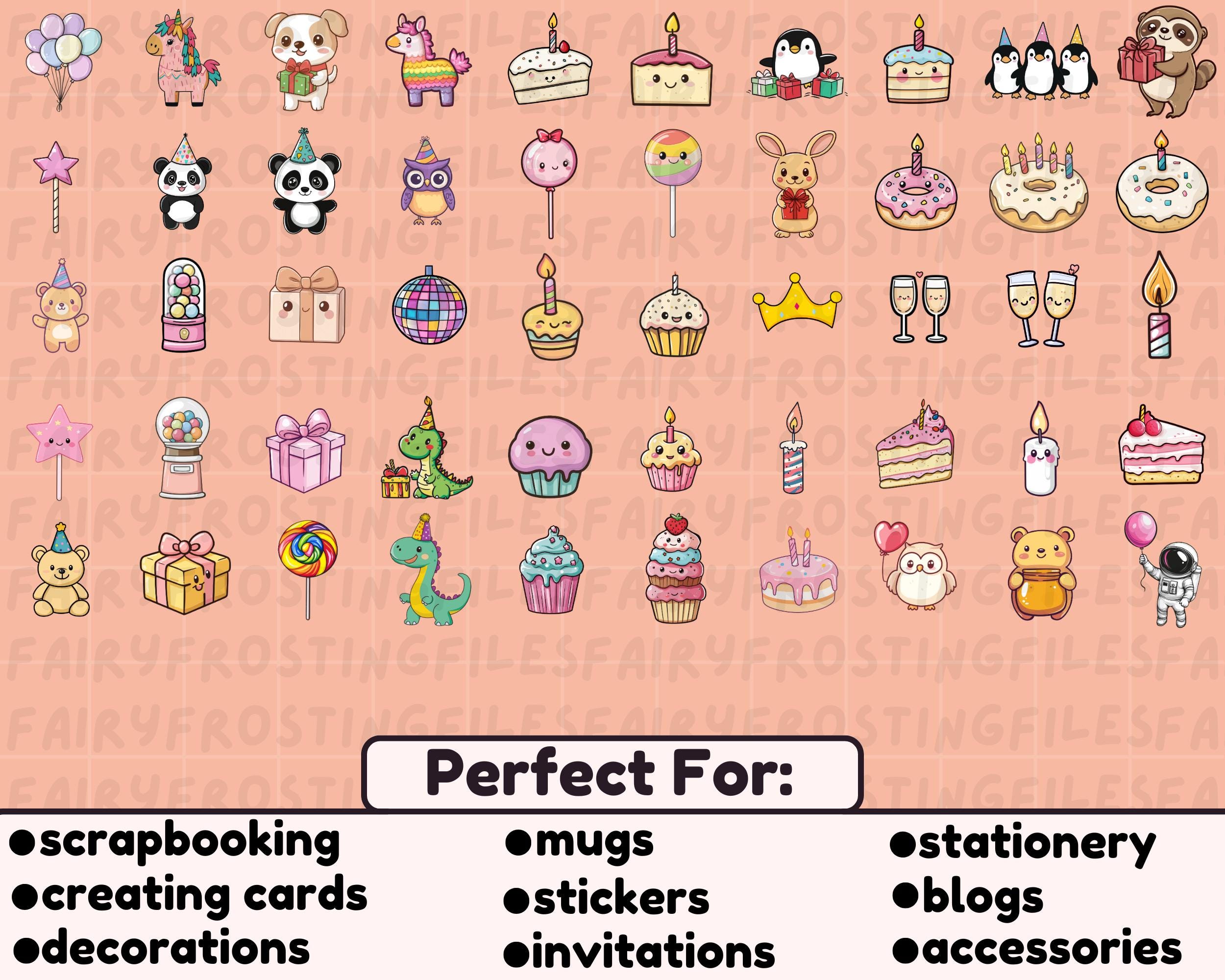 Kawaii Birthday Clipart Bundle: 50 PNG Graphics (digital Download) - Etsy