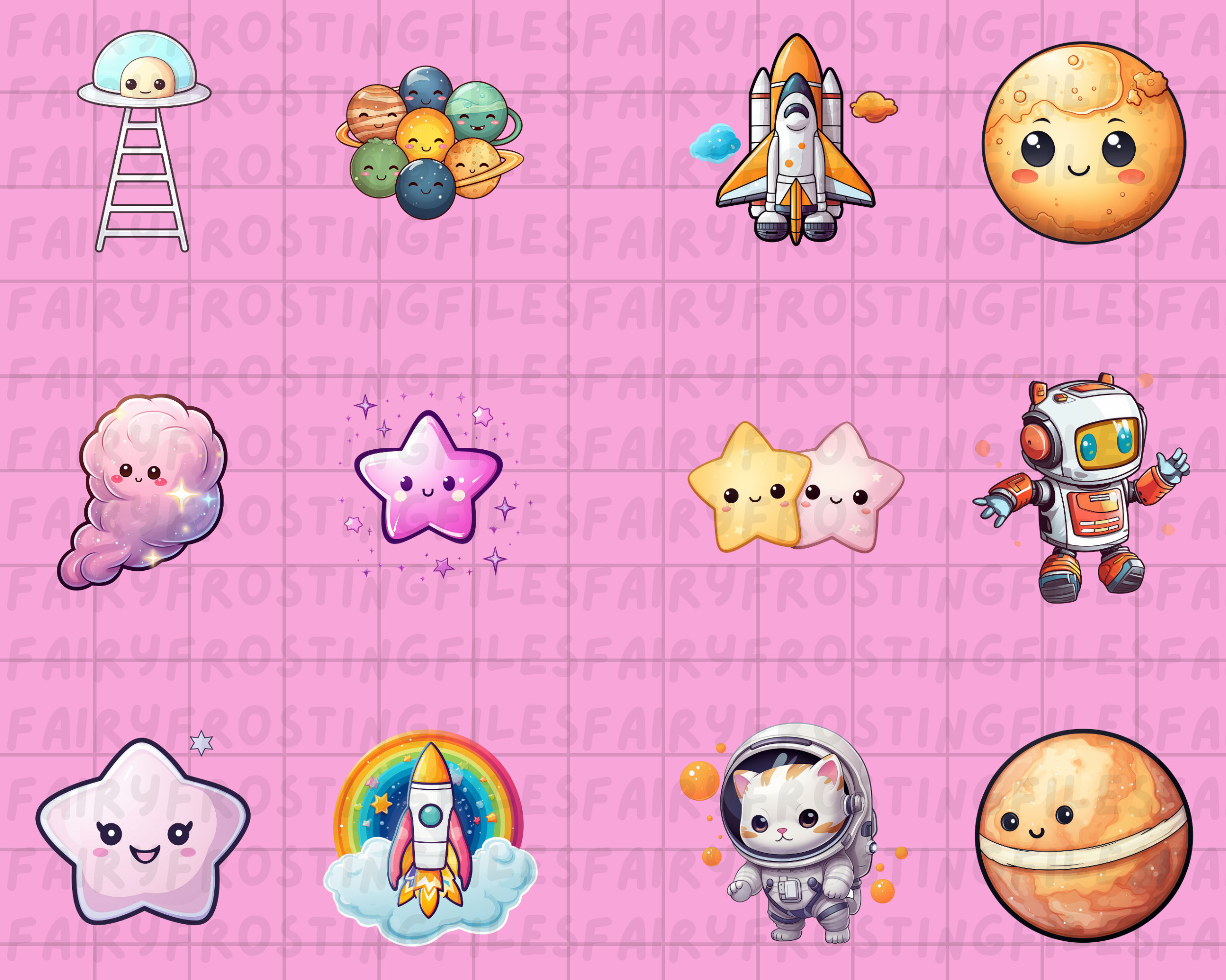 37 Kawaii Clipart Planets 37 Different Graphics Digital Kawaii PNG Bundle Cute Kawaii Solar ...