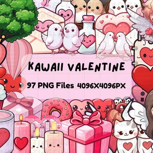 97 Kawaii Valentine 97 Different Graphics Digital PNG Bundle Cute ...