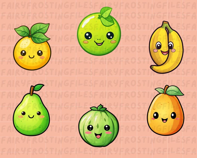 Kawaii Fruits Clipart | 20 PNG Sticker Bundle (instant Download) - Etsy