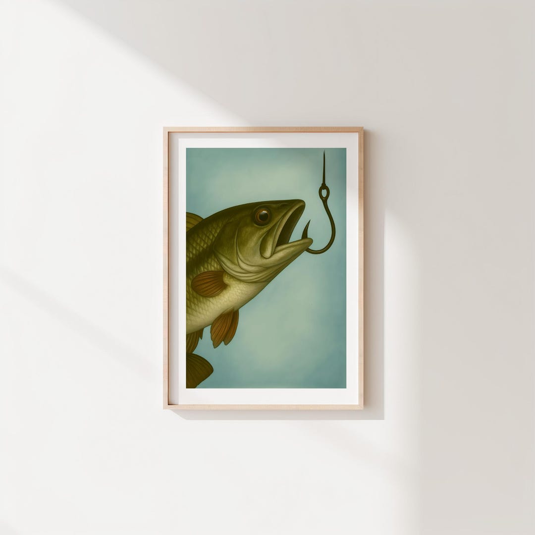 Bass Fishing Poster Realistic Largemouth Bass Wall Art Cabin Lake House ...
