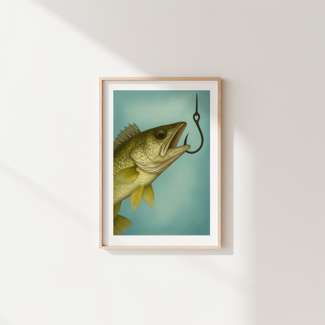 Walleye Fishing Poster Realistic Walleye Wall Art Lake House Angler ...