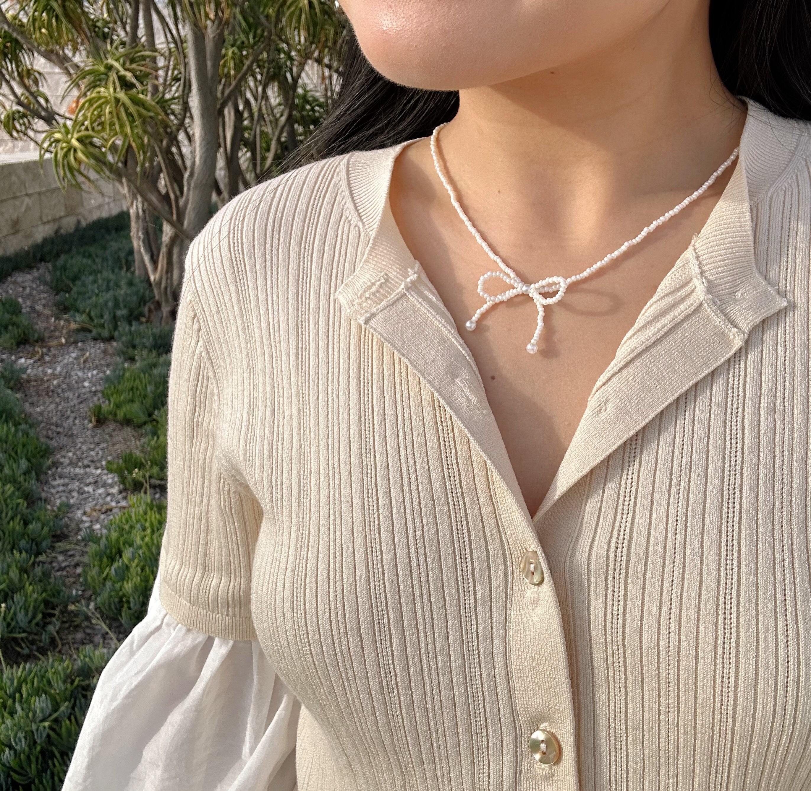 Beaded Bow Necklace - Etsy