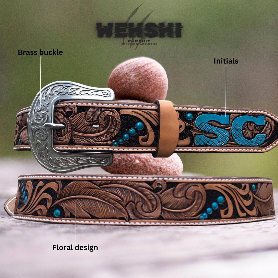 Floral Design Hand Tooled Personalized Unisex Leather Western Belt ...