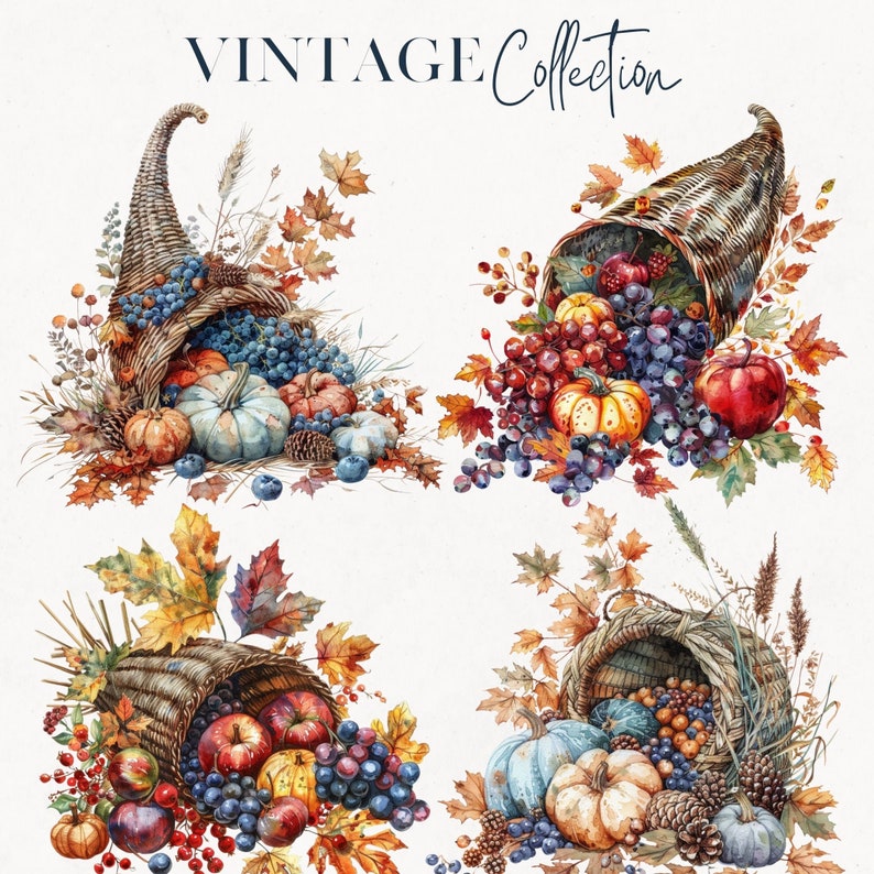 Autumn Cornucopia Illustration, Watercolor Cornucopia Clipart, Fall ...
