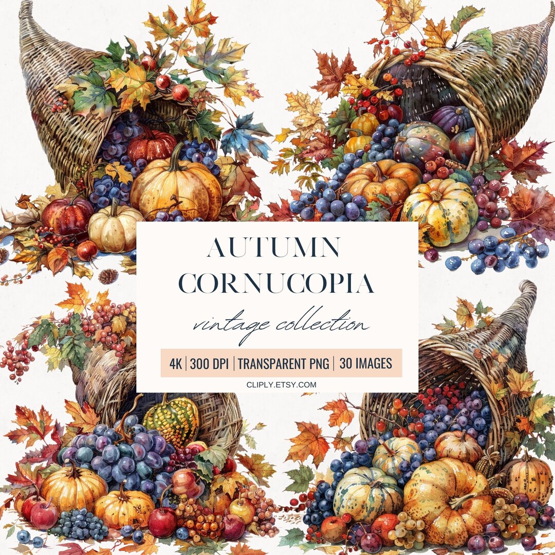 Autumn Cornucopia Illustration, Watercolor Cornucopia Clipart, Fall ...