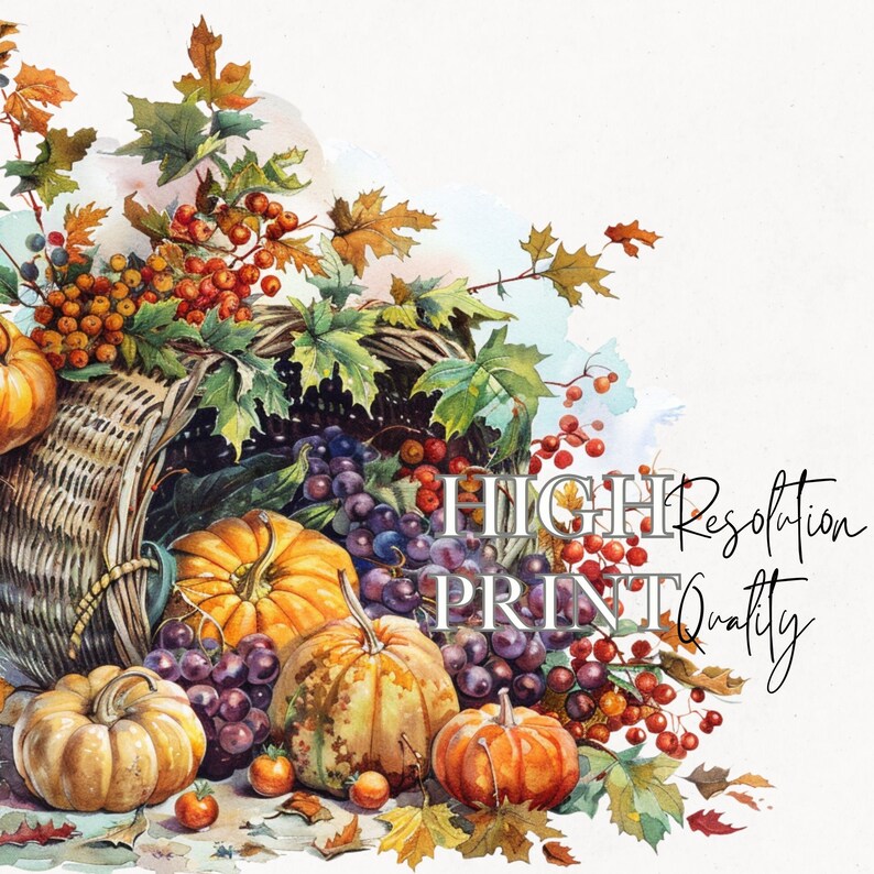 Autumn Cornucopia Illustration, Watercolor Cornucopia Clipart, Fall ...