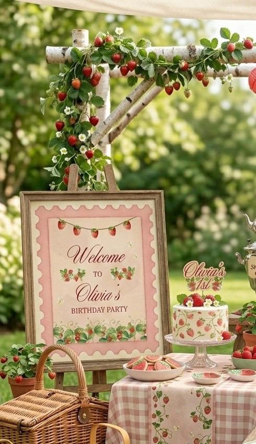 Strawberry Welcome Sign Canva Template | Berry Sweet Party Welcome Sign ...