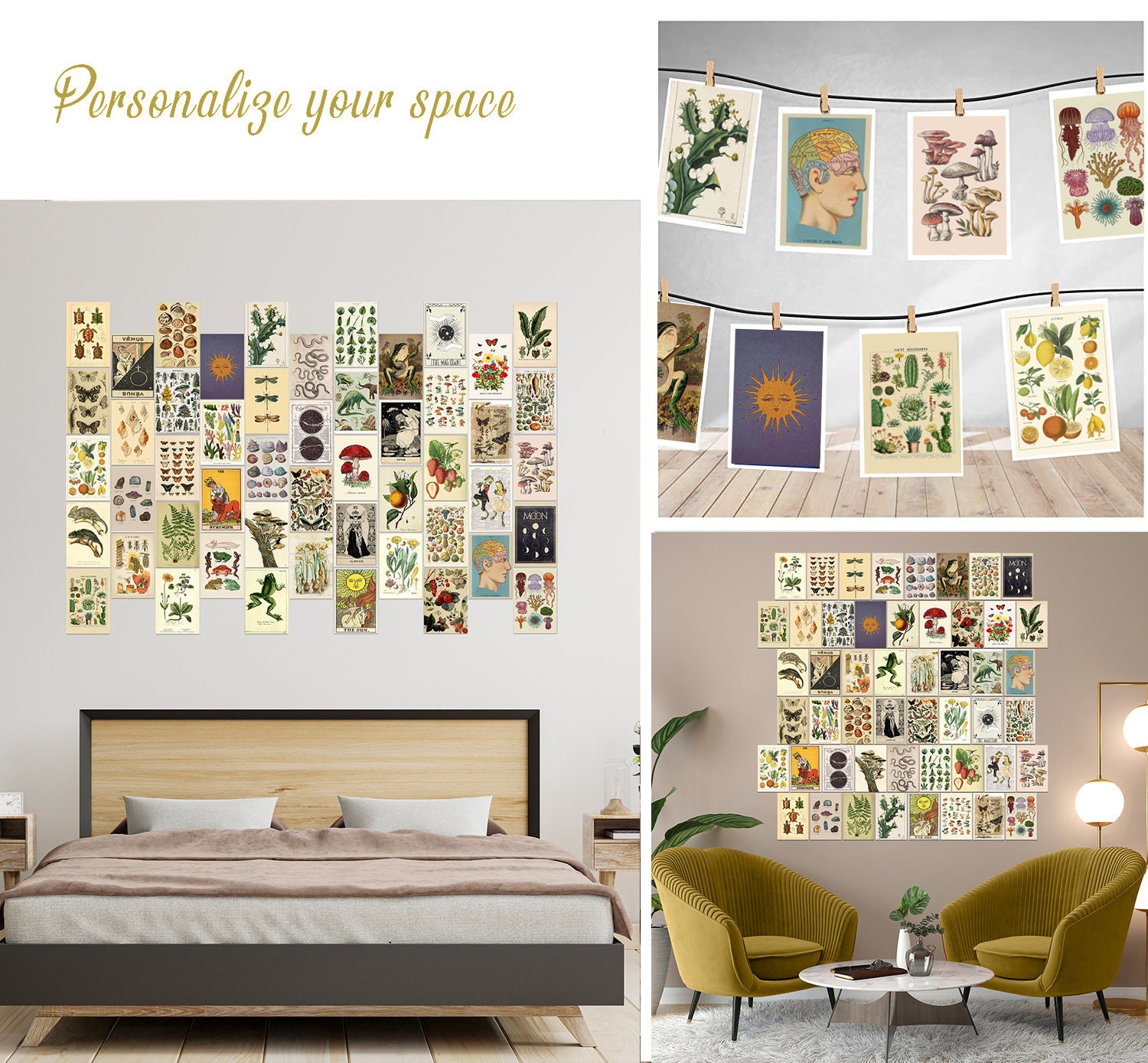 50 PC Vintage Wall Collage Kit, Vintage Room Bedroom Wall Dorm Decor ...