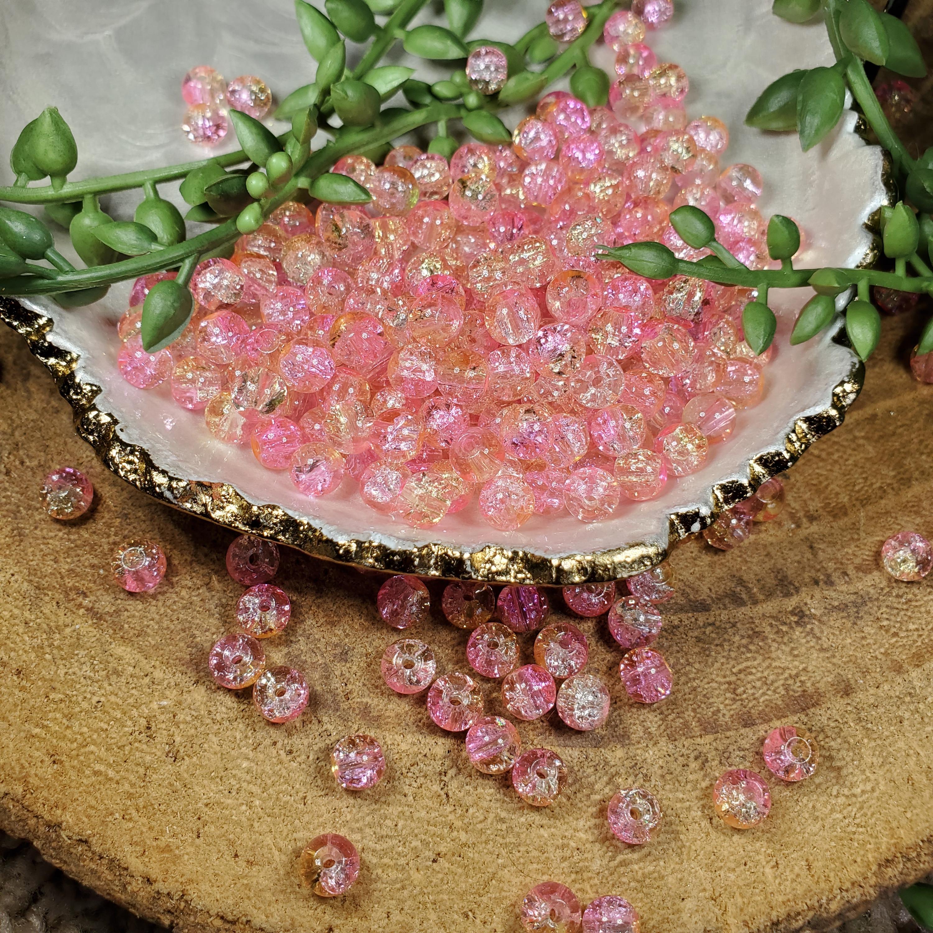 150 Beads, 6mm Bright Pink & Yellow Glass Crackle Beads, Hot Pink W ...