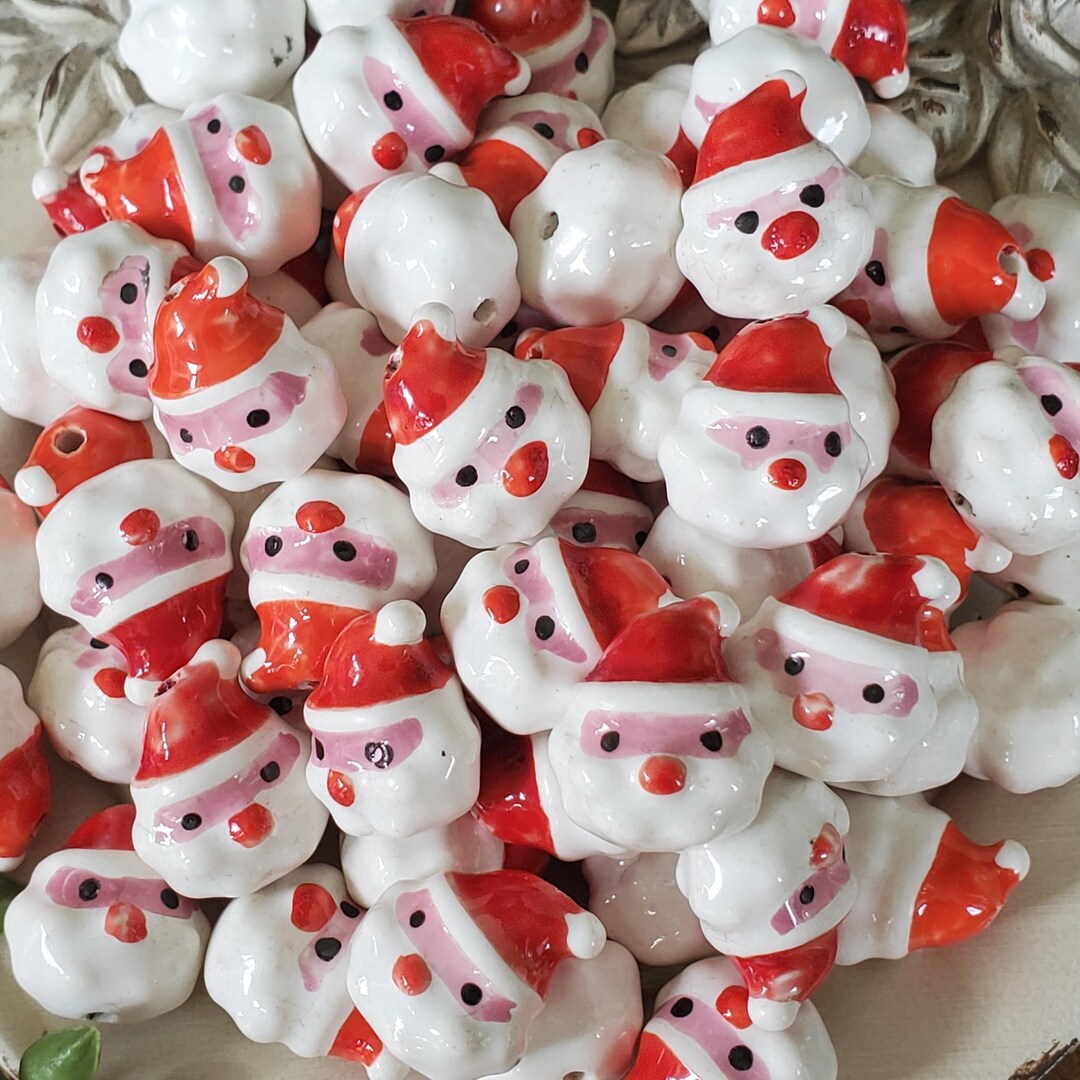 Ceramic Santa Clause Bead, Glazed Santa Ceramic Beads, Christmas Beads ...