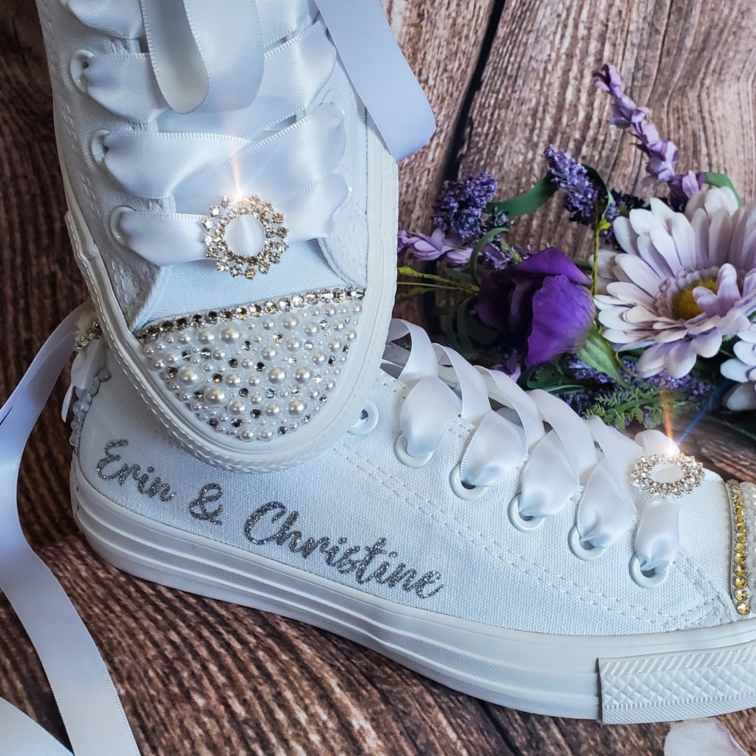 Bridal Bling Converse, Personalized All White Chuck Taylors, Wedding ...