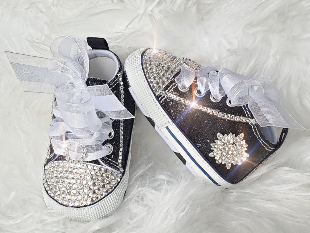 Infant Crib Shoes, Infant Rhinestone Black Shoes, Bling Baby Shoes ...