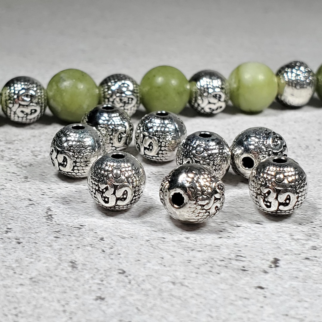 20 Pcs. Om Symbol Silver Bead, 8mm, Om DIY Spacer Beads, Alloy Metal ...