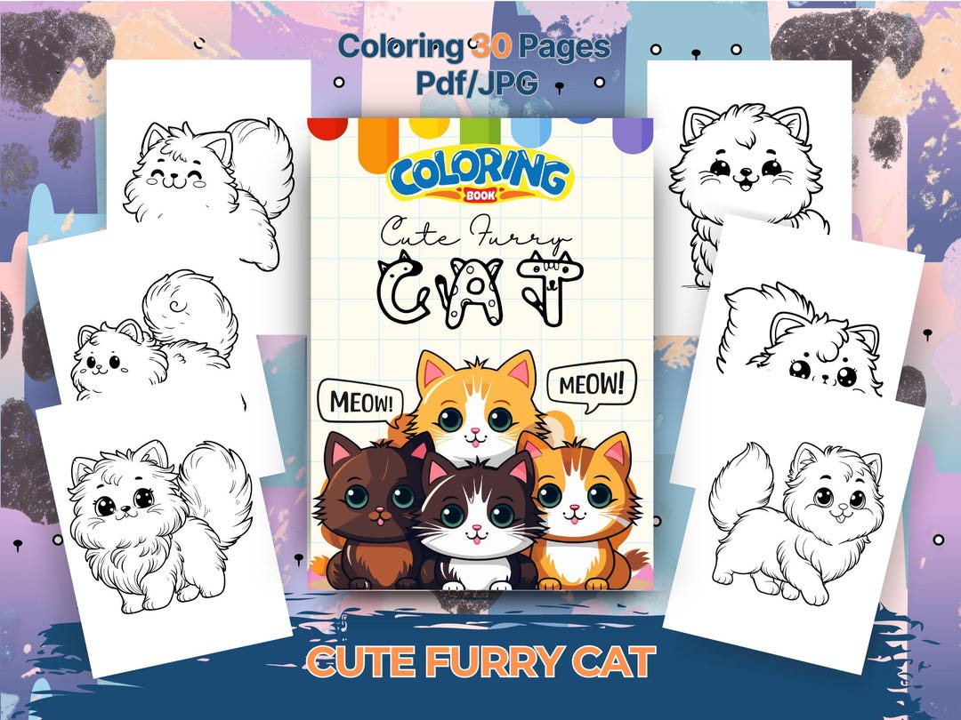 Cute Furry Cat Coloring Pages | 30 Pages Printable Cat-themed Coloring ...