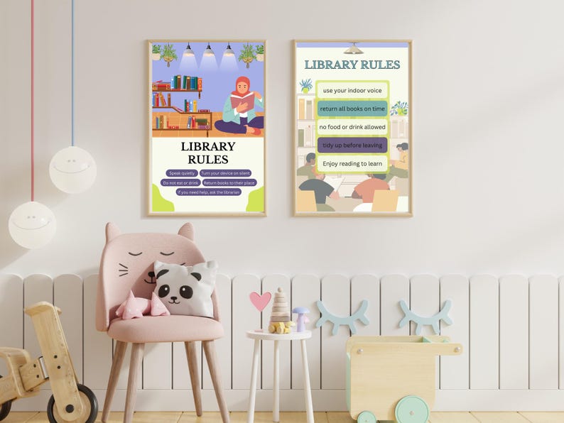 Set of 6 Library Rules Posters | Printable School Library Decor ...