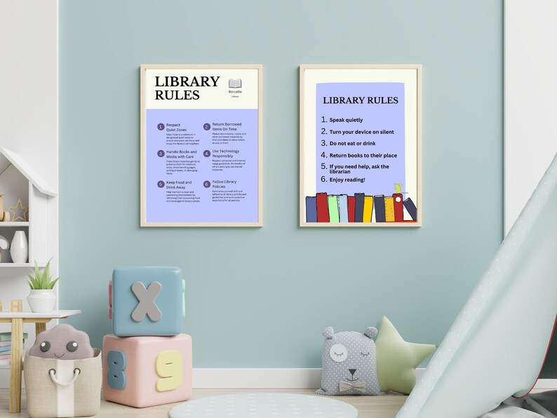 Set of 6 Library Rules Posters | Printable School Library Decor ...