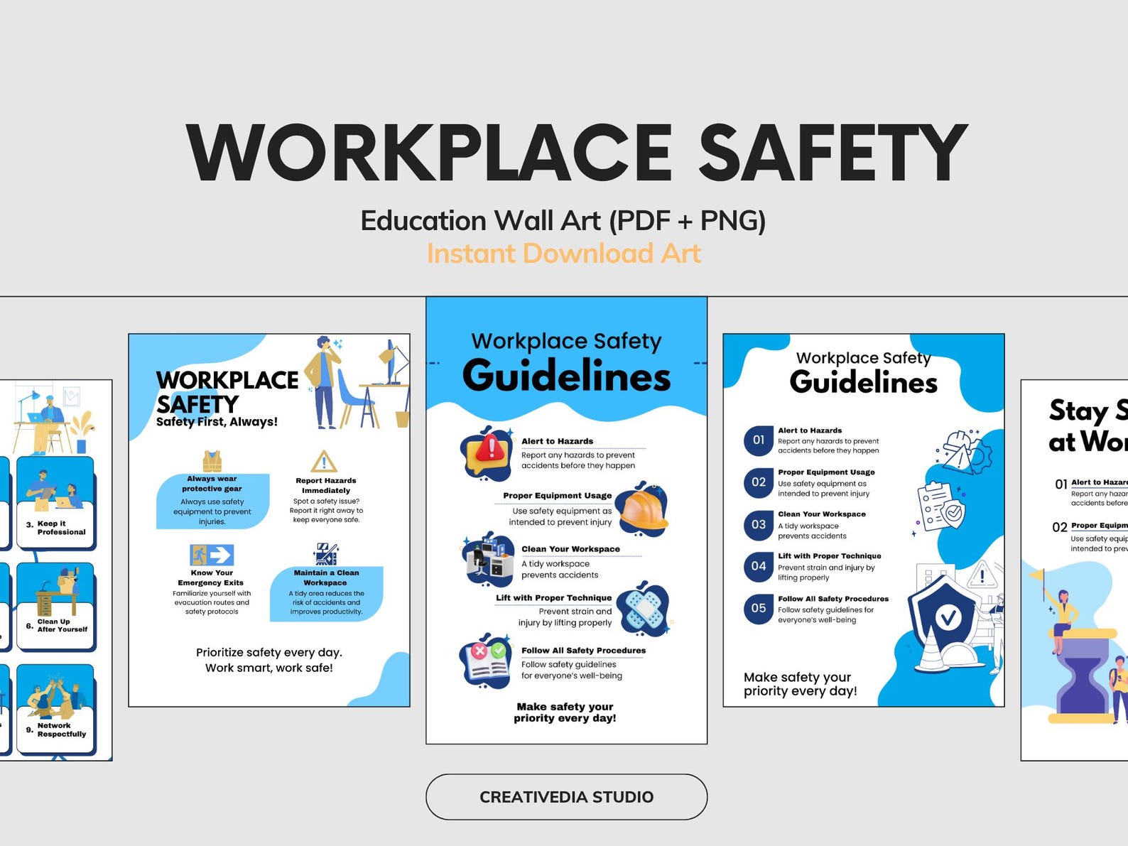 Set of 6 Workplace Safety Posters | Printable Office & Warehouse Signs ...