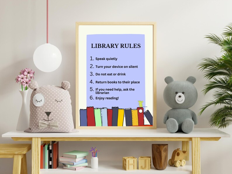 Set of 6 Library Rules Posters | Printable School Library Decor ...