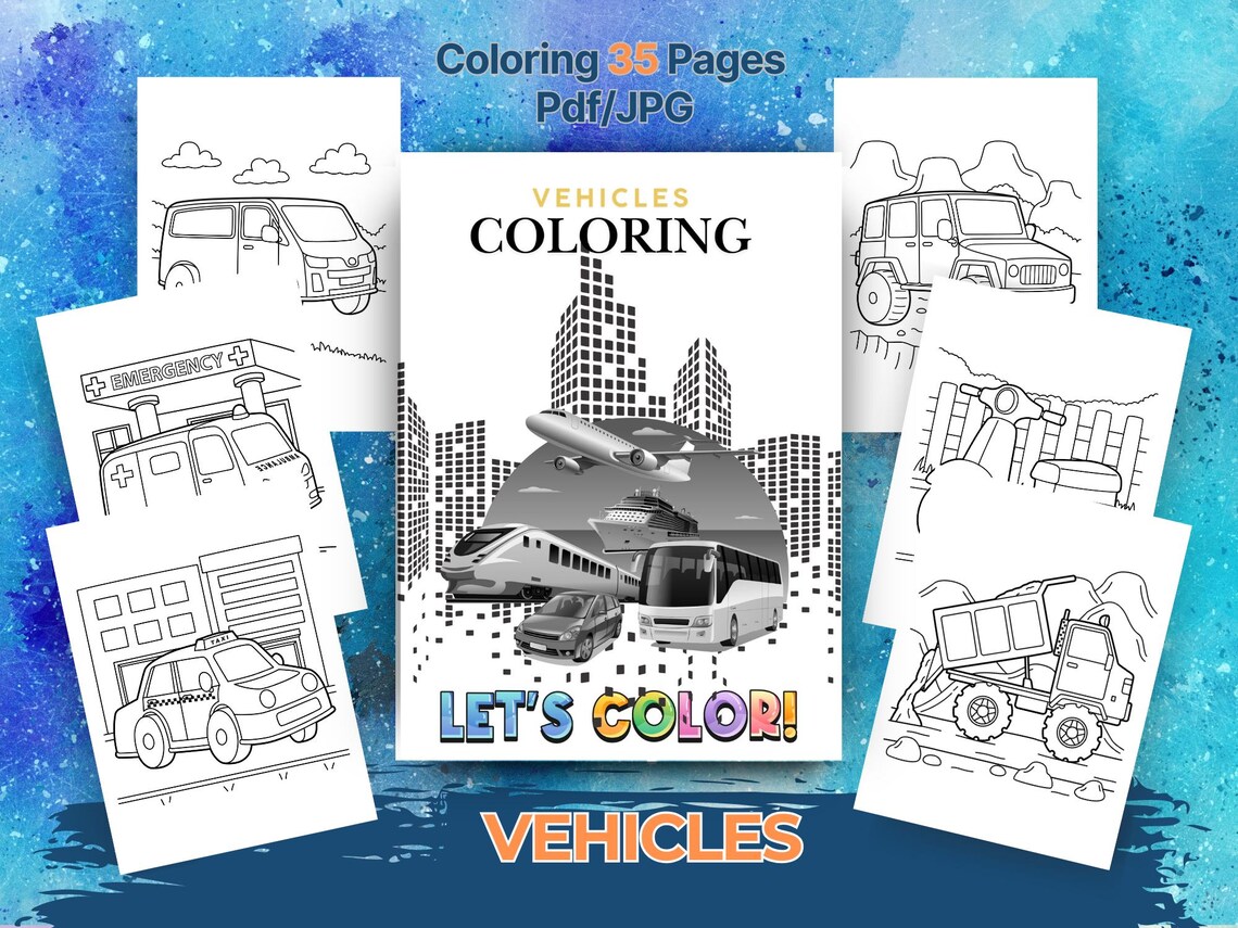 Vehicles for Kids Coloring Book | 35 Pages Fun Printable Transportation ...