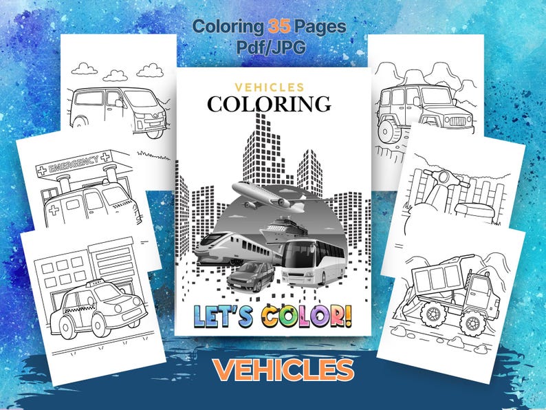 Vehicles for Kids Coloring Book | 35 Pages Fun Printable Transportation ...