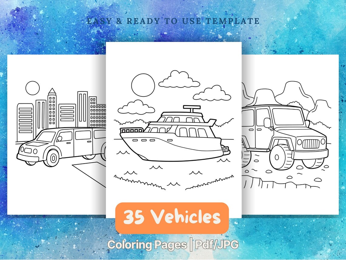 Vehicles for Kids Coloring Book | 35 Pages Fun Printable Transportation ...